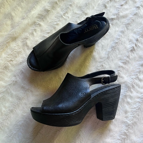 Born | Shoes | Born Black Leather Peeptoe Slingback Chunky Platform ...